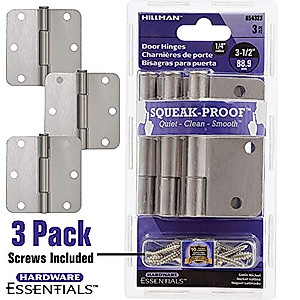 Hardware Essentials 854323 Smooth Corner Squeak-Proof Door Hinges, 3-1/2 inch, 3-1/2", Satin Nickel, 3 Pieces