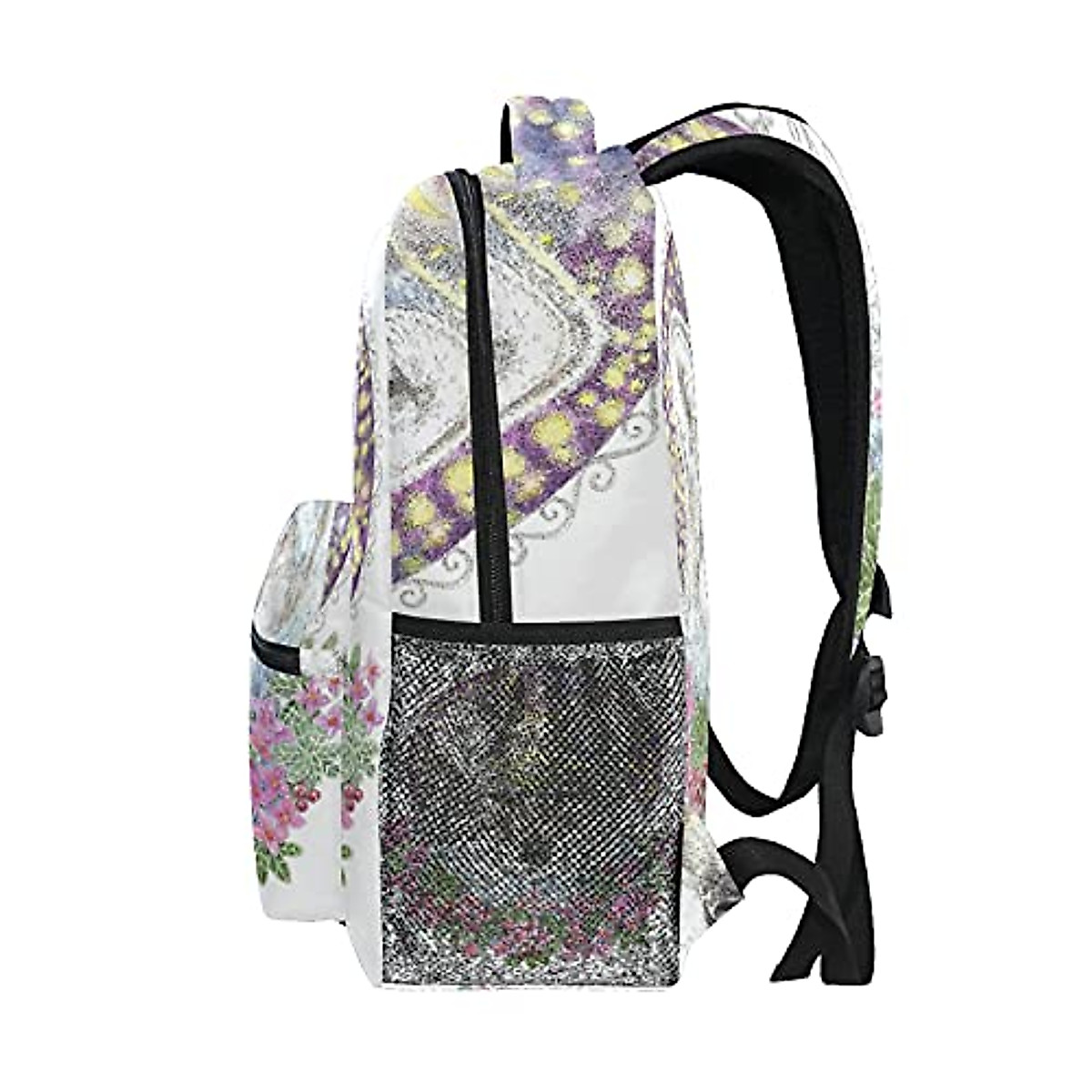 ALAZA Wolf Head Moon Wreath of Flowers Unisex Schoolbag Travel Laptop Bags Casual Daypack Book Bag