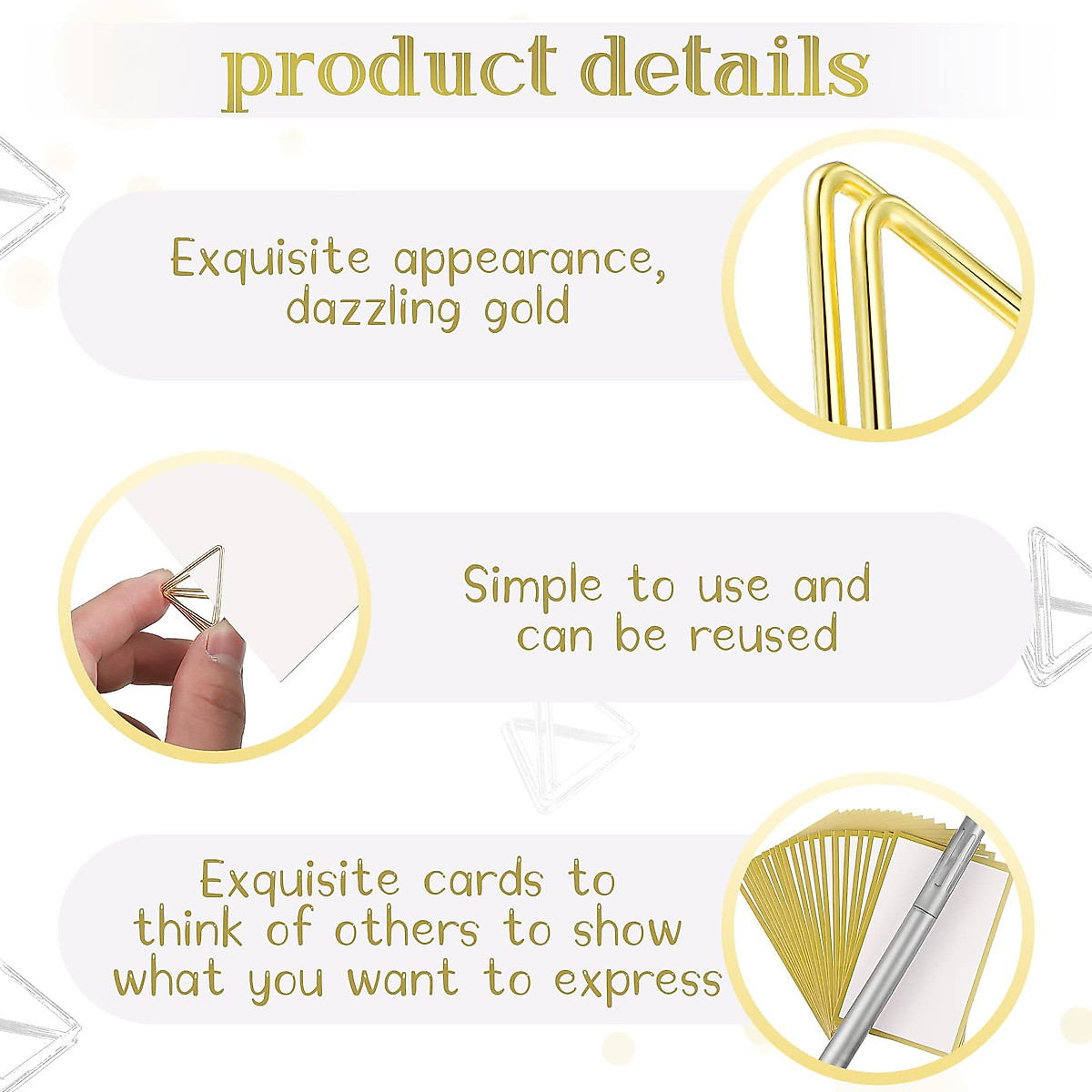 24 Pieces Triangle Shape Table Place Cards Holder Sturdy Place Card Holder with 24 Pieces Beautiful Escort Cards with Foil Border Wedding Name Cards for Table Place Card for Weddings (Gold)