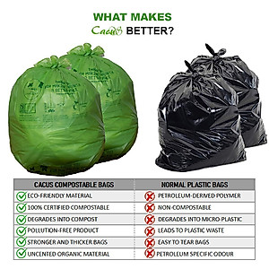 Cacus 100% Compostable Trash Bags, 13 Gallon/49.2L, 80 Count, Heavy Duty 0.90 Mils Thickness, Tall Kitchen Trash Bags, Food Waste Bags, US BPI ASTM D6400 and Europe OK Compost Home Certified