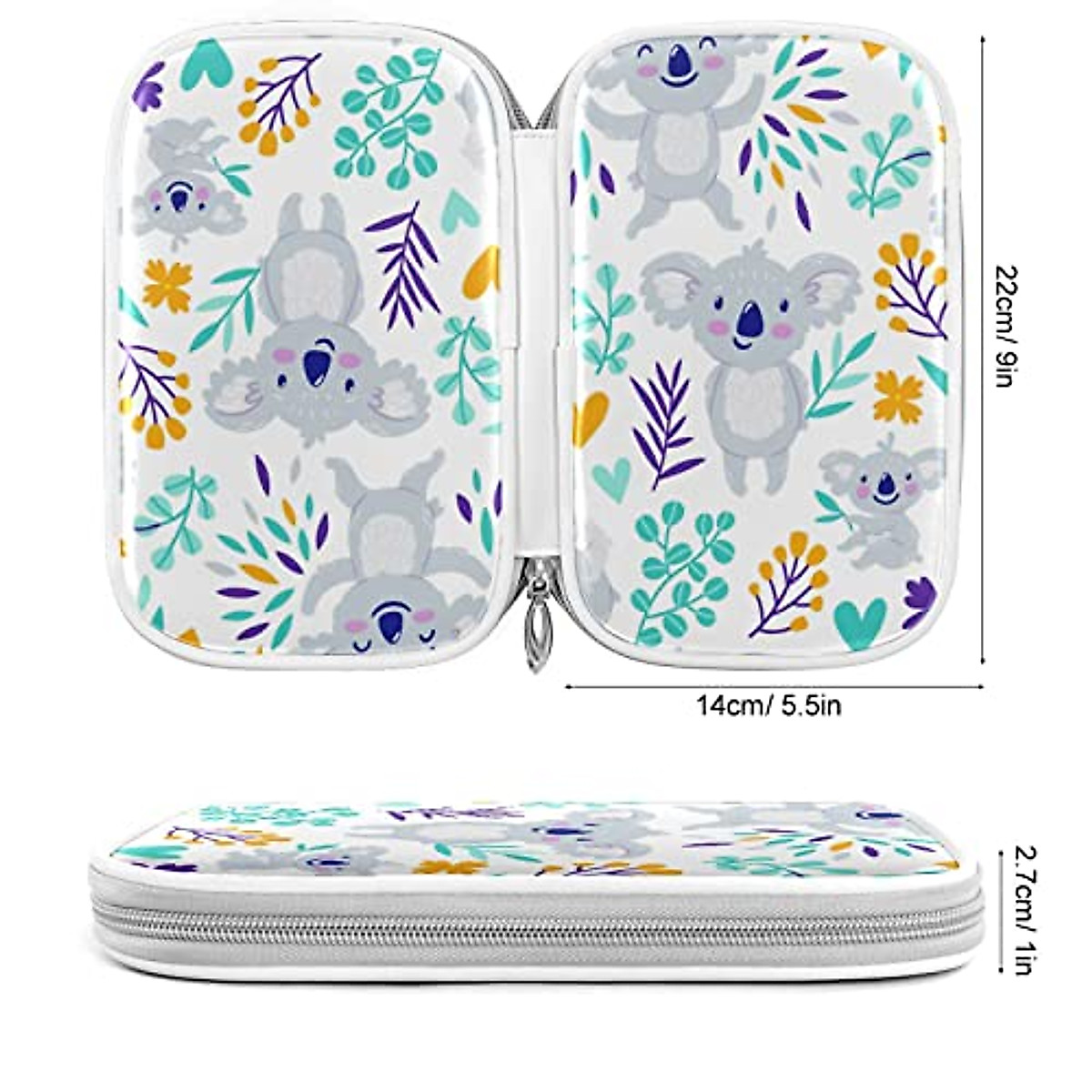 ZZKKO Cute Koala Bears Floral Pencil Bag Case Zipper Pencil Holder Organizer Stationary Pen Bag Cosmetic Makeup Bag Pouch Purse for School Office Supplies