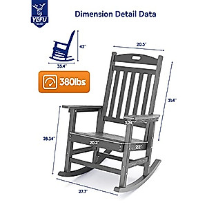 YEFU Outdoor Rocking Chair with Thin Cushion, Adirondack Chair for Indoor and Outdoor, Used in Patio, Fire Pit, Deck, Garden, Campfire Chairs(Gray Chair+Gray Cushion)