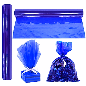 AnapoliZ Cellophane Wrap Roll Royal Blue | 100’ Ft Long X 16” in. Wide | 2.3 Mil Thick Transparent Royal Blue | Gifts, Baskets, Treats Cellophane Wrapping Paper | Colorful Cello Décor, Decorations