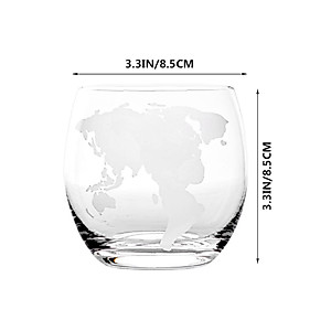 DOITOOL 2Pcs Globe Whiskey Glasses World Map Cocktail cups Novelty Clear Drinking Cups Etched Globe Map Drinkware Barware for Bourbon Manhattans Cocktails Wine Soda Juice Beverage 450ml