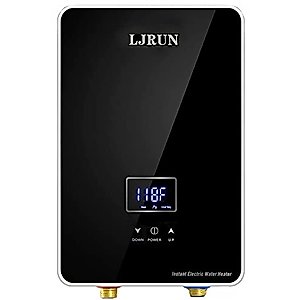 LJRUN Instant Electric Water Heater 240V, 6kW Tankless Water Heater for Kitchen Bathroom with Self Modulating Technology. (Black)