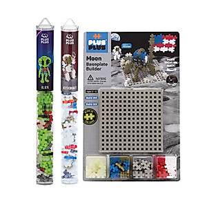 PLUS PLUS - Explore Space Bundle - Moon Baseplate & Astronaut, Alien 70 pc Tubes - Construction Building Stem/Steam Toy, Interlocking Mini Puzzle Blocks for Kids