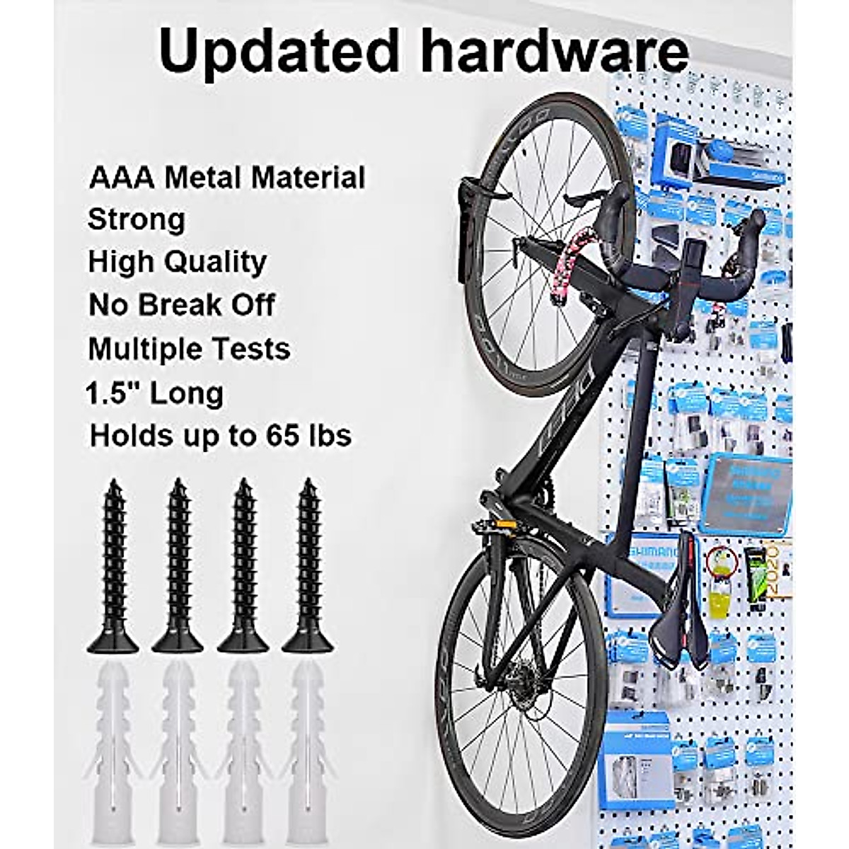 Dirza Bike Rack Garage Wall Mount Bike Hanger Storage System Vertical Bike Hook for Indoor Shed - Easily Hang/Detach - Heavy Duty Holds up to 65 lb with Screws Black