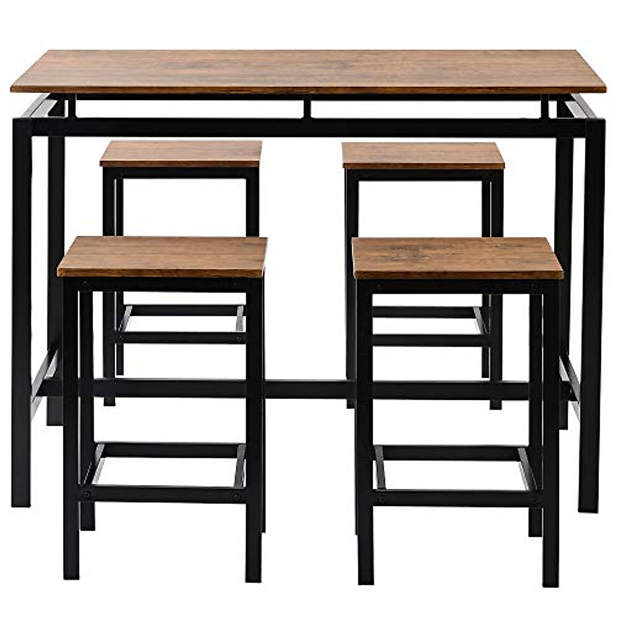 DKLGG 5-Piece Dining Table Set for 4, Modern Kitchen Counter Height Table Set with 4 Stools, Wood Pub Table Bar Table Set, Dining Room Table Set Bar Table and Chairs for Small Space (Brown)