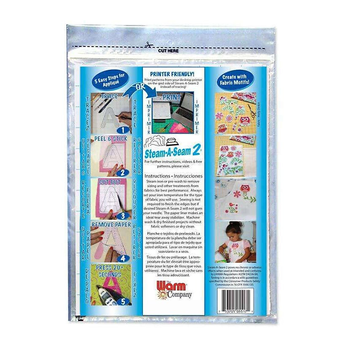 Warm Company Steam-A-Seam 2 Double Stick Fusible Web-9"X12" Sheets 5/Pkg (5517)