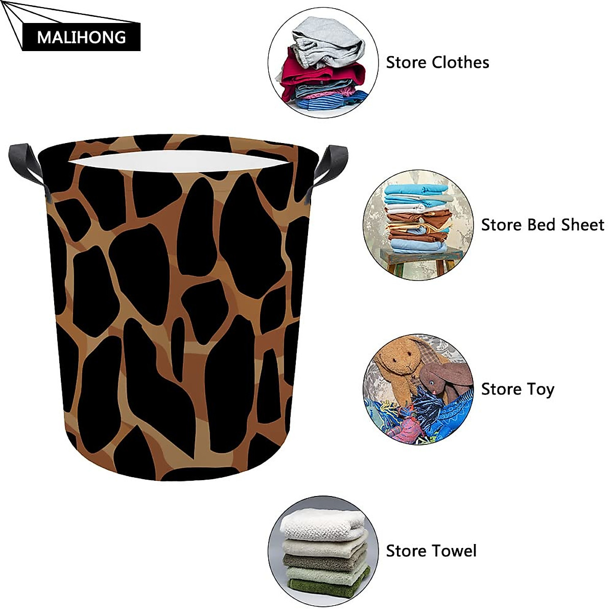 MALIHONG Giraffe Pattern Big Laundry Basket Nursery Toy Hamper Washable Canvas Storage Basket Foldable with Waterproof Coating Large Storage Organizer Boys and Girls Dirty Cothes Basket for Bedroom