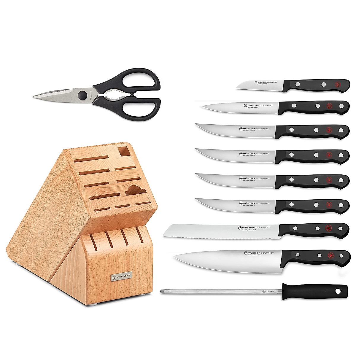Wüsthof Gourmet 11-Piece Knife Block Set, Beech Wood