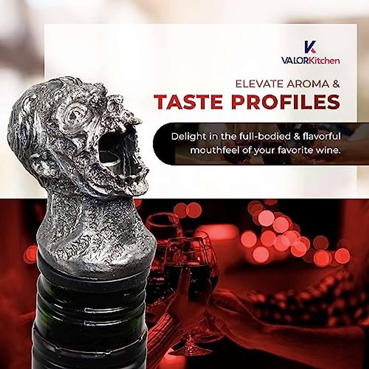 Wine Aerator Pourer - Zombie Head Wine Aerator Pourer Spout for Most Wine Bottles - Stainless Steel Wine Air Aerator for Parties & Events - Mess-Free & Easy to Clean Wine Pourer by Valor Kitchen