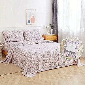 Twin Sheet Set 3PC Printed Pink Flower Pattern Cooling 1800 Microfiber with Deep Pocket, Soft, Breathable, Hypoallergenic, Wrinkle Free, Single Bedding for Kids, College Dorm, Hospital - (Rose Floral)