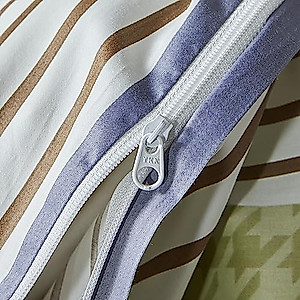 YuHeGuoJi Blue Striped Duvet Cover King 100% Egyptian Cotton Green Geometric Duvet Cover 3 Pcs Set 1 White Striped Duvet Cover with Zipper Ties 2 Pillowcases Modern Neutral Brown Gingham Bedding