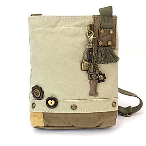 CHALA Patch Cross-Body Women Handbag, Canvas Messenger Bag, Metal Charming Dog - Sand