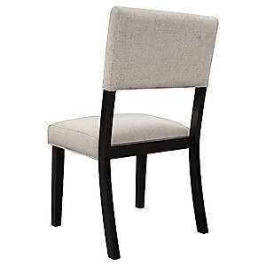 5 Pieces Dining Sets with Wooden Round Table Bring Bottom Shelf and 4 Linen Upholstered Chairs with Back Cushion for Home Kitchen & Dining Room Furniture Breakfast, Lunch & Dinner, Espresso+Beige