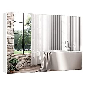 FOTOSOK Medicine Cabinet with 3 Mirrored Doors, Surface or Recessed Mount Bathroom Medicine Cabinet, Frameless Mirror Cabinet, 34.4" W x6.1 D x 23.6" H