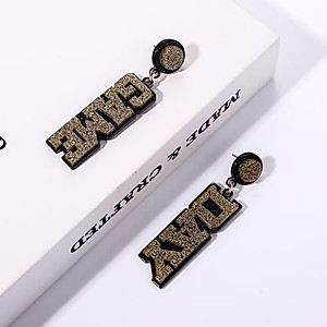 Game Day Earrings for Women, Acrylic Football Earrings Game Day Accessories Team Sports Fan Earrings Football Team Gifts (Glitter Gold&Black)