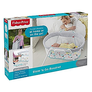Fisher-Price Stow 'n Go Bassinet Windmill, portable baby cradle with soothing features for infants and newborns