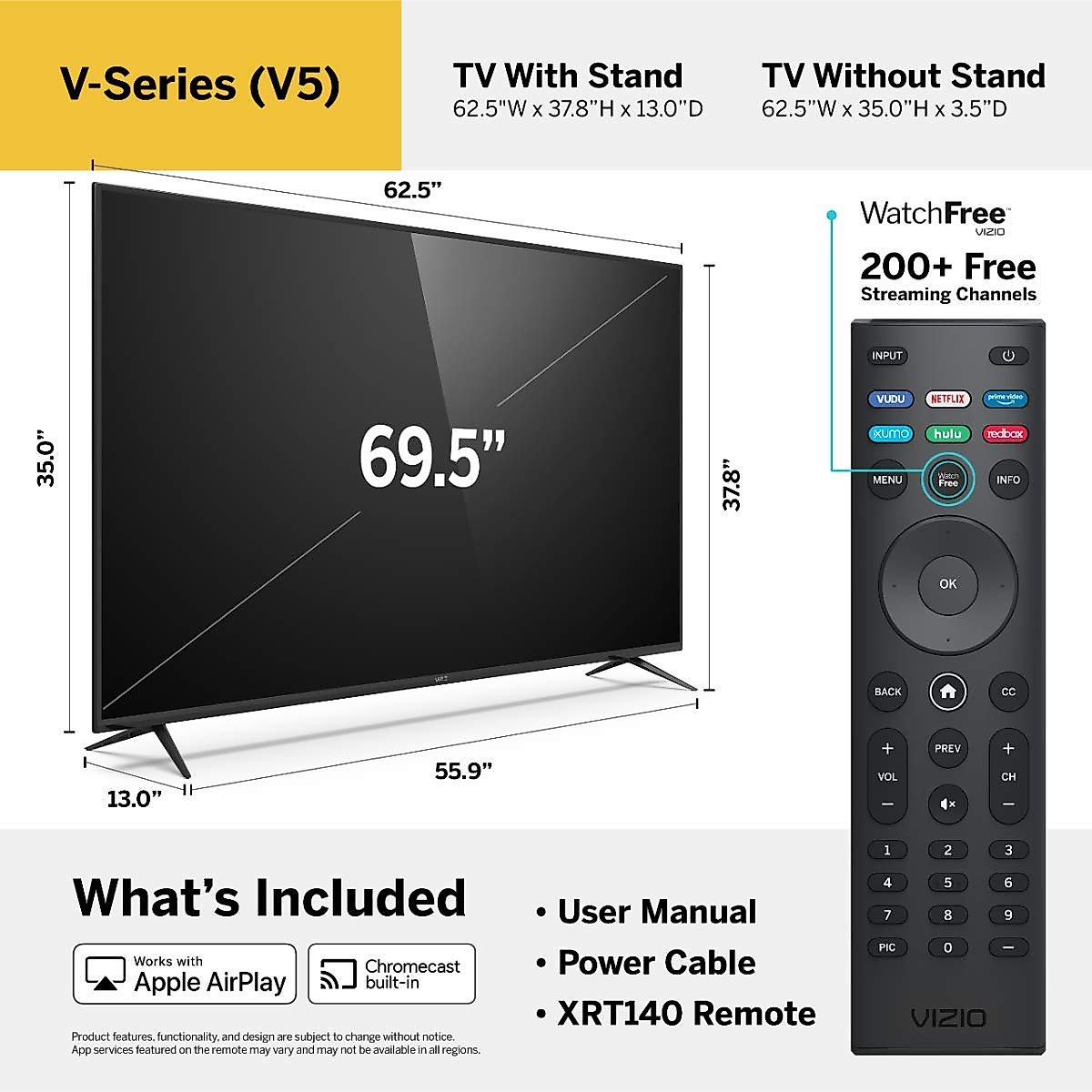 VIZIO 70-inch V-Series - 4K UHD LED HDR Smart TV with Apple AirPlay & Chromecast Built-in, Dolby Vision, HDR10+, HDMI 2.1, Auto Game Mode & Low Latency Gaming (V705-H1, 2020)