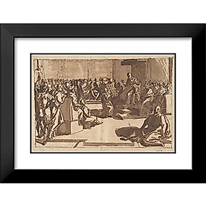 ArtDirect Cesare Nebbia 24x18 Black Modern Frame and Double Matted Museum Art Print Titled - An Ecclesiastic Blessing a Book Before the Sacred College. (1580-90)