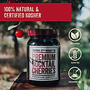 Traverse City Whiskey Co. Premium Cocktail Cherries (21.2oz / 600g) | Cocktails & Desserts | All American, Natural, Certified Kosher, Stemless, Slow-Cooked Garnish for Old Fashioned, Ice Cream Sundaes & More