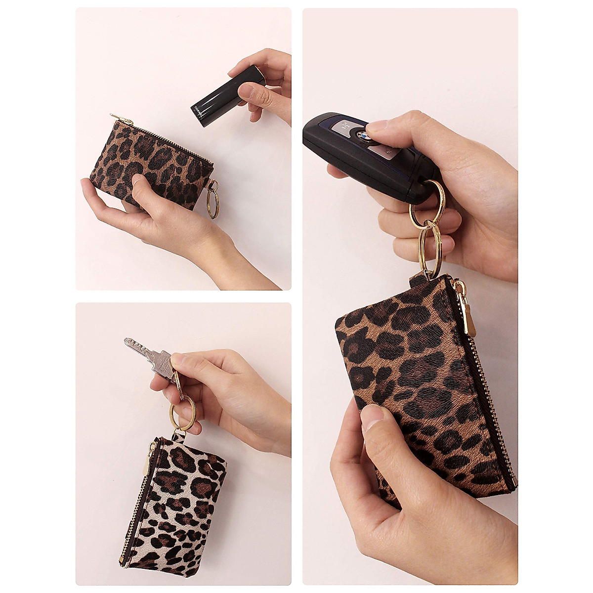 Heesch 2 Pack Mini Coin Purse Cheetah Change Purse Small Zipper Pouch Wallet for Women (Leopard & Ivory Leopard)
