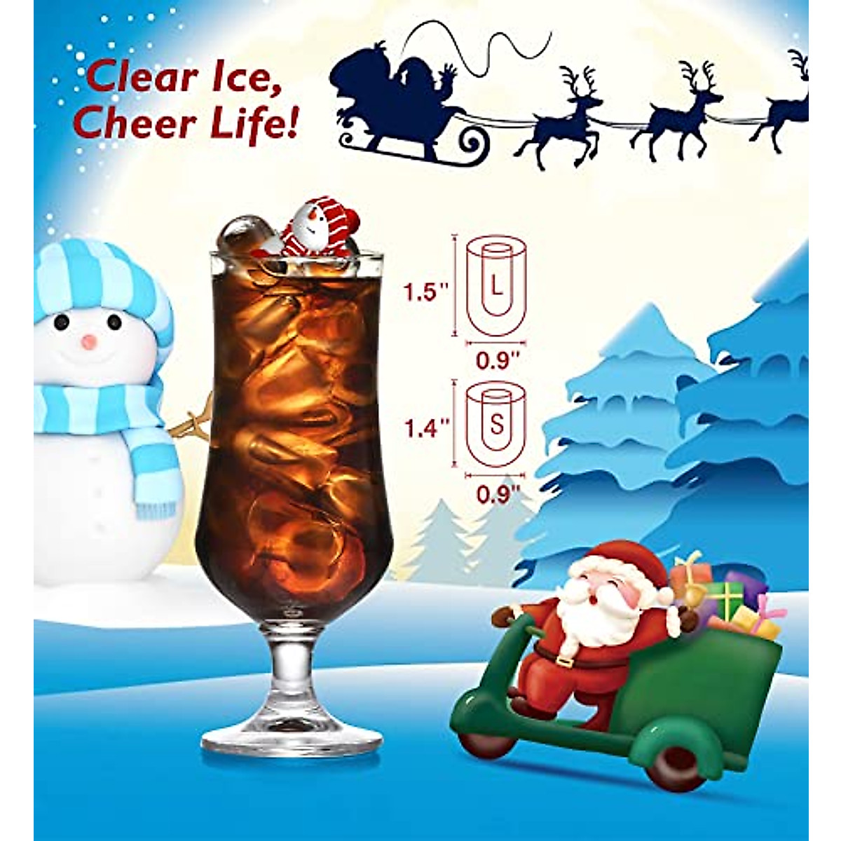 33Lbs Ice Maker Countertop, 10 Ice Cube Ready in 8-9 Mins, Crystal Clear Ice, 33Lbs/24H, Self-Cleaning Clear Ice Maker Machine, 2 Sizes Ice Cube Maker, Ice Scoop/Basket/Hook, for Home Camping Party RV