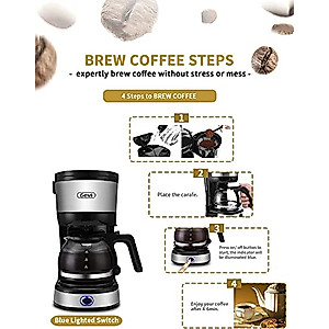 Gevi 4-Cup Coffee Maker with Auto-Shut Off, Small Drip Coffeemaker Compact Coffee Pot Brewer Machine with Cone Filter, Glass Carafe and Hot Plate, Stainless Steel Finish