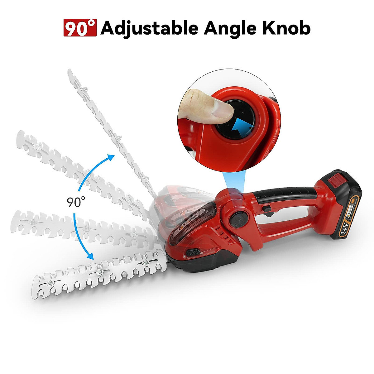 Hedge Trimmer Cordless, TOOVEM 2 in 1 Handheld Cordless Grass Shear with 2 Pcs Rechargeable Batterys and Charger, 24V Electric Weed Grass Cutter Shrubbery Trimmer for Garden, Lawn (Red)