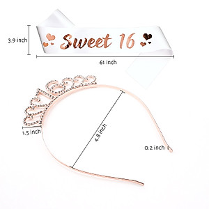 CIEHER Birthday Sash and Crown for Girls,Sweet 16 Sash & Rhinestone Tiara Set,Birthday Gifts for Girls,Tiara Girl Hair Accessories,Party Supplies Favors Decorations