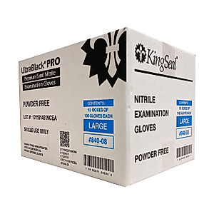 KingSeal 100 Count UltraBlack-PRO Nitrile Medical Grade Exam Gloves, Black, Professional Grade 5 MIL, Size Small, Textured, Tattoo, Automotive, Plumbing, Cleaning - 100 Gloves