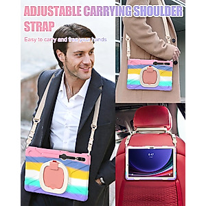 BRAECN Case for 12.4 Inch Samsung Galaxy Tab S9 Plus, S8+, S7+, S7 FE, Rugged Silicone Case with S Pen Holder, Handle Grip, Kickstand, Shoulder Strap, Colorful Pink