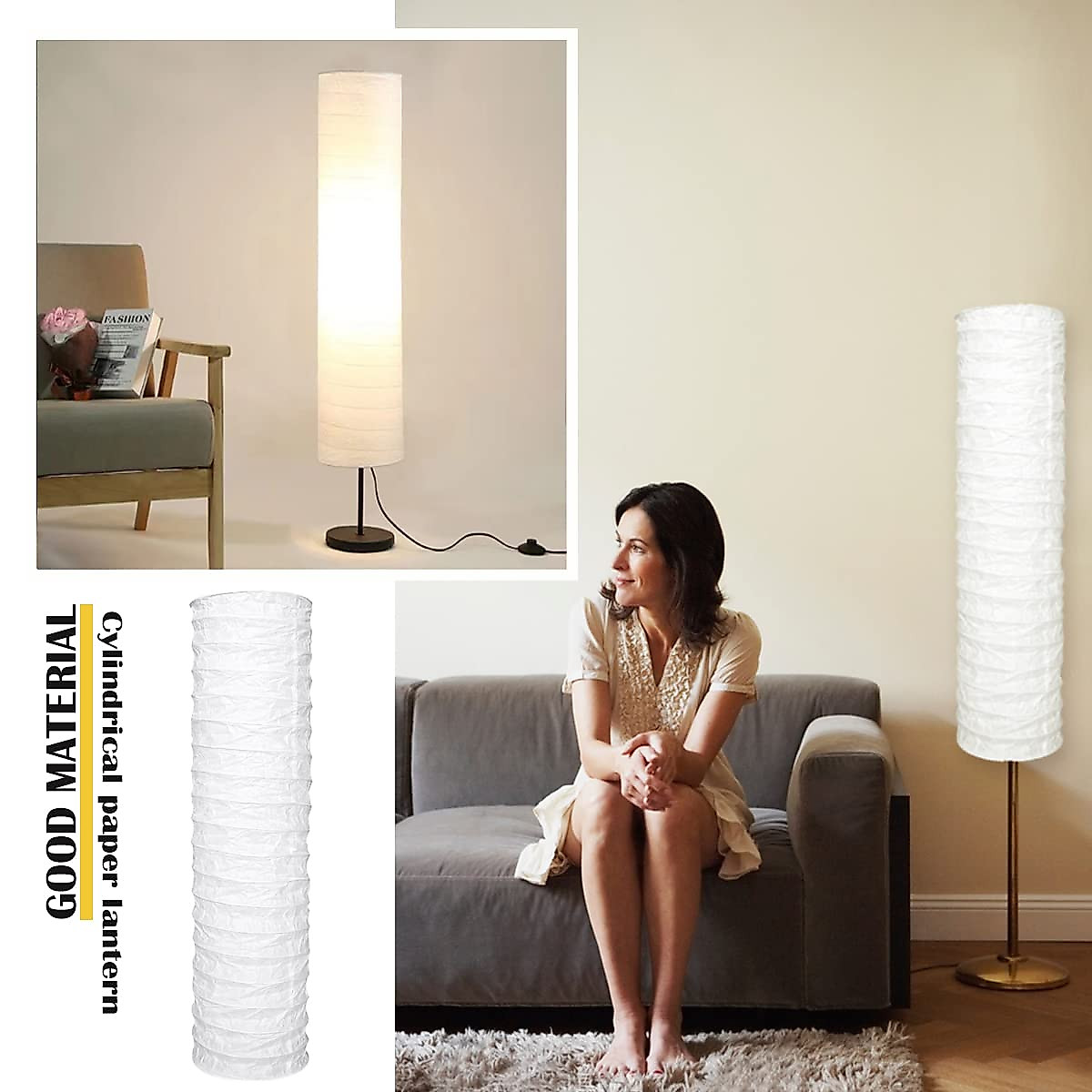 ANRONCH Rice Paper Floor Lamp Shade, Paper Floor Lampshade Light Accessories Paper Lamps Classic Modern Paper Floor Light Bulb Cage Guard for Bedroom Living Room