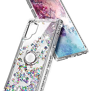 NGB Supremacy for Samsung Galaxy Note 10 Plus/Note 10 Plus 5G Case with Screen Protector (Maximum Coverage, Flexible TPU), Ring Holder/Wrist Strap, Glitter Liquid Cute Case (Clear Gem)