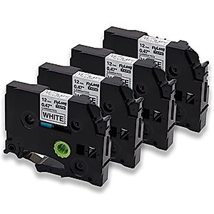 FlyLong Ptouch TZe231 Tape Label Maker Replacement for Brother P-Touch TZe-231 TZ-231 1/2 inch Tape 0.47 Black on White Laminated Compatible with P Touch PT1880 PTD600 PTP700, 4PK