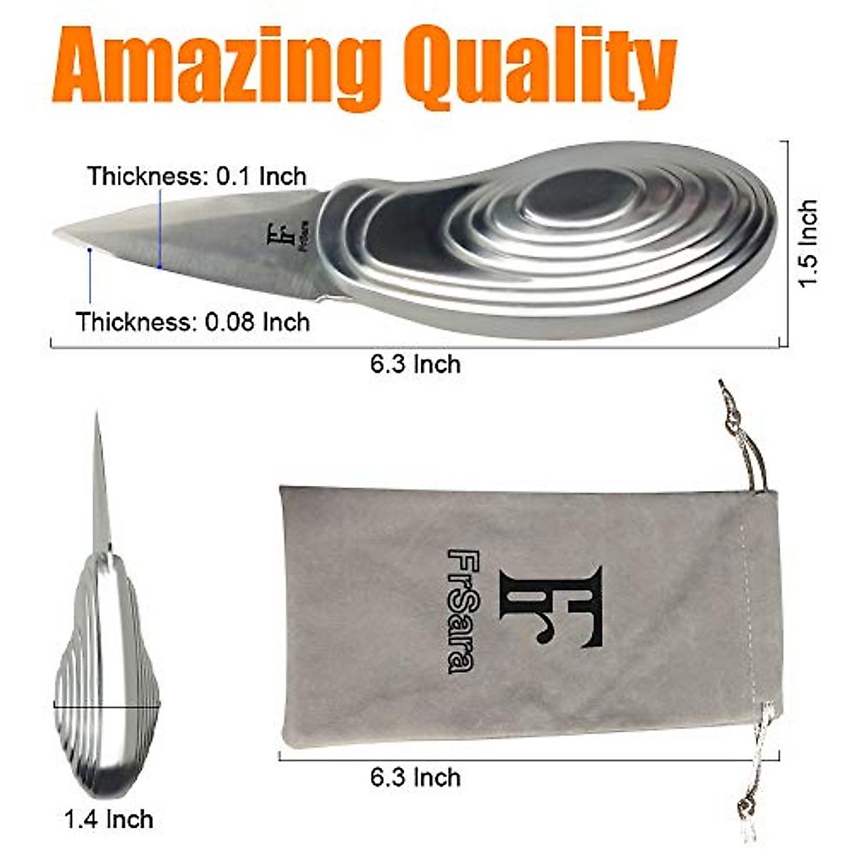 FrSara Oyster Shucking Knife, Oyster Shucker, Ergonomic Three-Dimensional Oyster Shaped Handle, Strong Grip. Any Oyster and Other Shellfish Can be Opened Easily. Comes with Flannel Storage Bag.