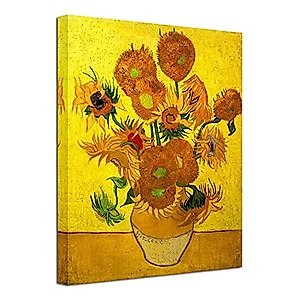 Wieco Art Abstract Flowers Giclee Canvas Prints Wall Art Vase with Fifteen Sunflowers by Van Gogh Classic Oil Paintings Reproduction for Home Decor Modern Stretched and Framed Floral Picture Artwork