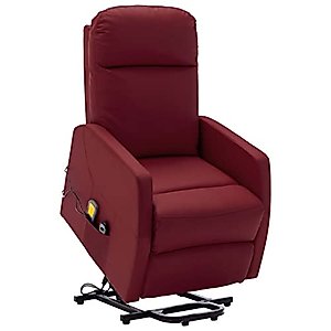 AJSEOYBS Massage Recliner,Chair Adjustable Home Theater Seating,Single Recliner Sofa Chair,Stand-up Massage Recliner Wine Red Faux Leather