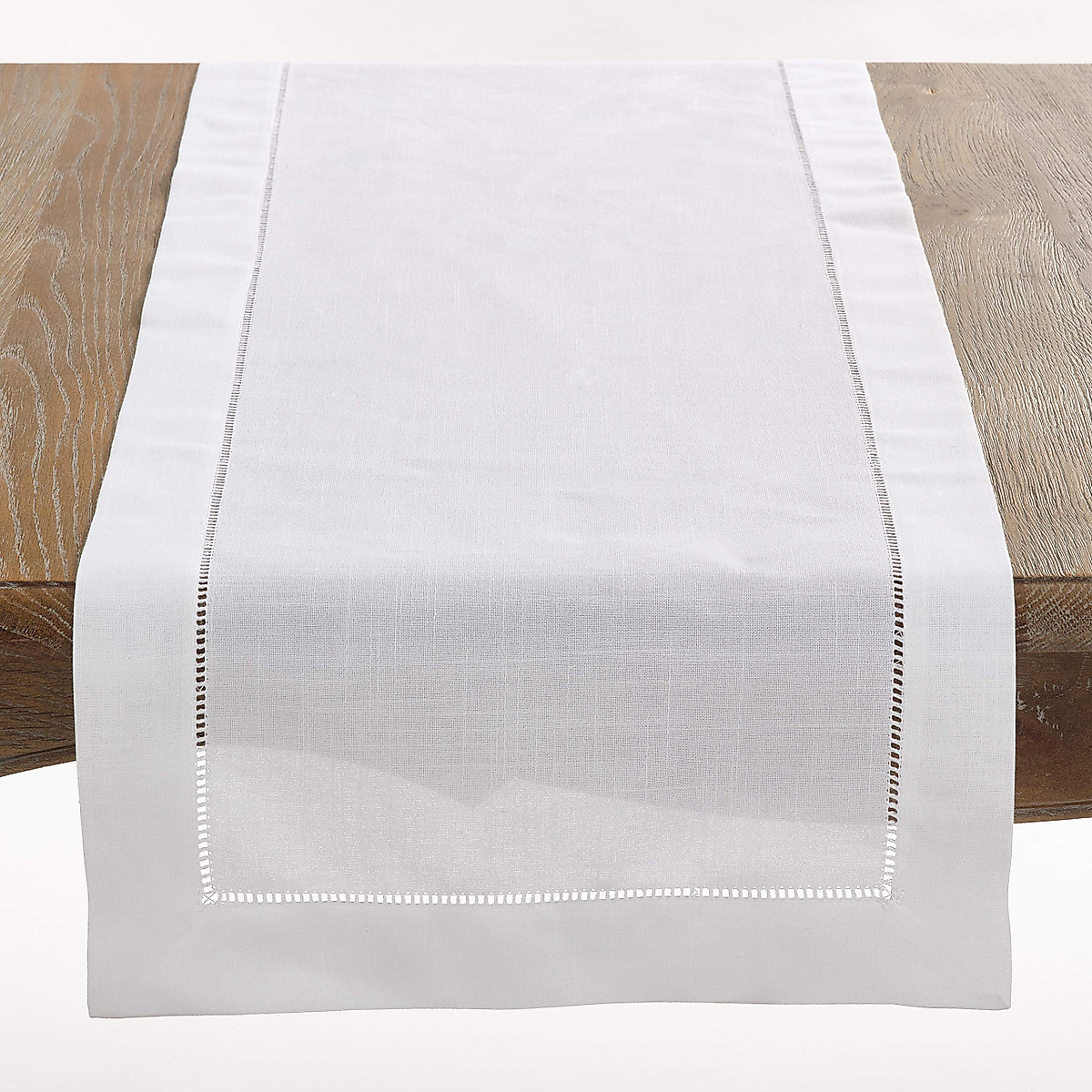 White Table Runner with Hemstitched Border - 16"x120" Oblong
