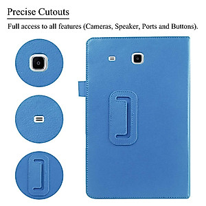 EKVINOR Galaxy Tab E 9.6 Case - Slim Leather Stand Folio Case Cover for Samsung Galaxy Tab E 9.6 Inch Tablet (Fit All Versions SM-T560 T561 T565 and SM-T567V) - Light Blue
