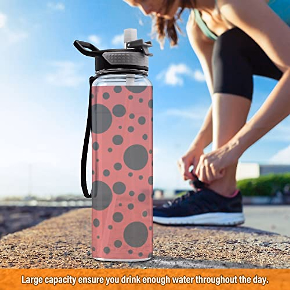 xigua Ladybug Water Bottle with Straw Lid,32 oz Leakproof Sport Water Bottle with Wide Handle for Gym,Cycling,School,Travel