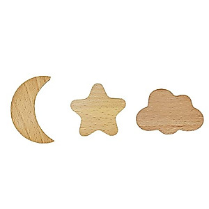 KUMGROT 6pcs Coat Hooks Wall Mounted Wood Wall Hooks Decorative Cute Hooks for Living Room Bedroom Hanging Clothes Hats Towels Purse 2 Moons 2 Stars 2 Cloud