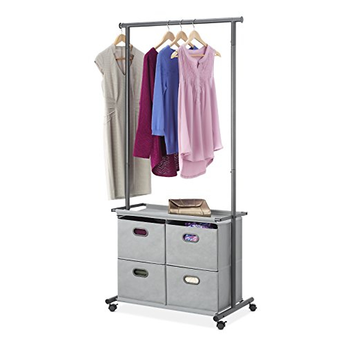 Whitmor 4-Drawer Locking Wheels Garment Rack, Paloma Gray