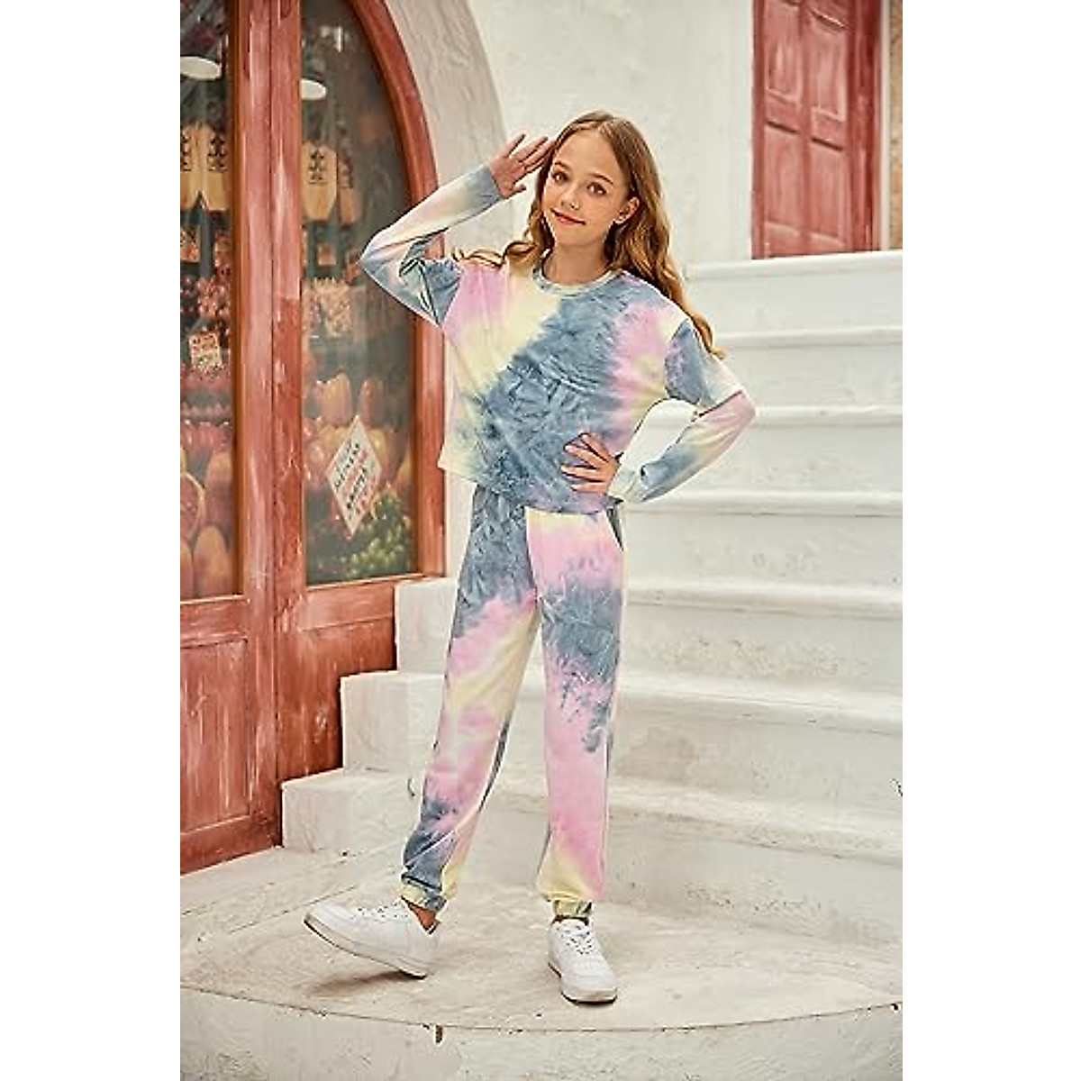 Arshiner Girls Tie Dye Tracksuits Set Kids Outfits Sweatsuits Set Cute Pullover Hoodies Sweatshirts and Sweatpants Outfit