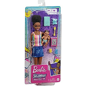Barbie Skipper Babysitters Inc. Doll & Accessories Set with 9-in Brunette Doll, Baby Doll & 4 Storytelling Pieces for 3 to 7 Year Olds