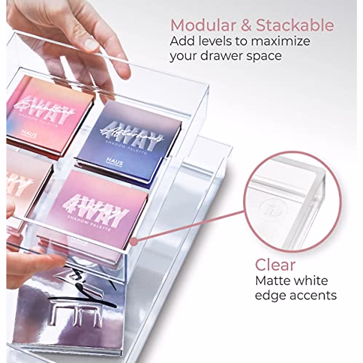 iDesign The Sarah Tanno Collection Plastic Cosmetic Drawer Organizer, 8" x 8" x 2", Clear