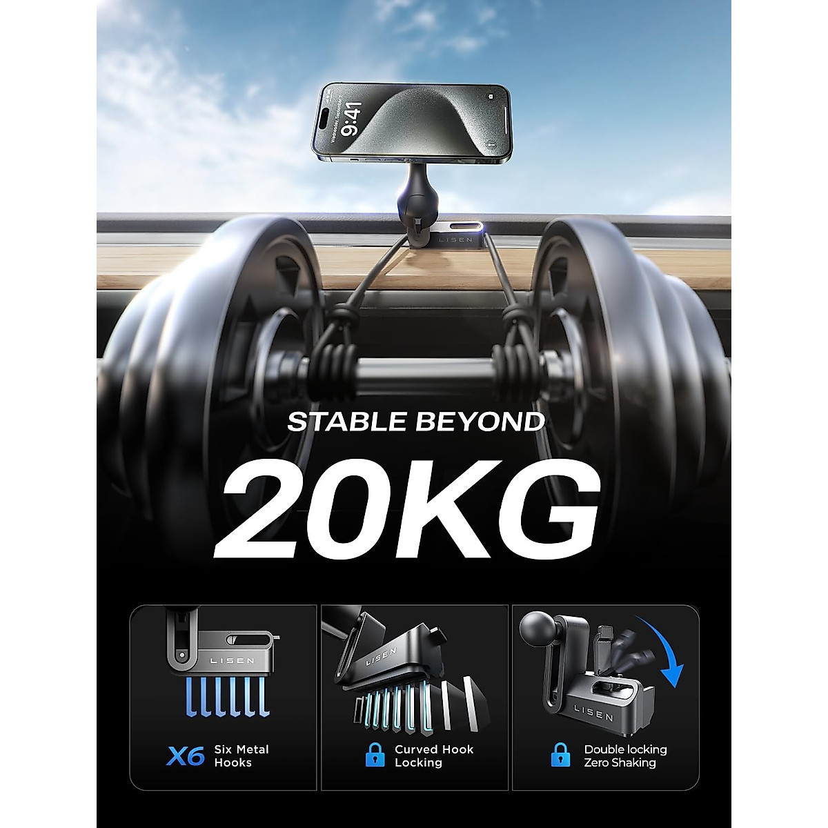 LISEN Tesla Phone Mount, for MagSafe Car Mount [Never Blocking] Tesla Model 3 Y Phone Mount, Tesla Model 3 Y Accessories, Adjustable Tesla Phone Holder Fits iPhone 15 Pro Max Plus 14 13 12 AIl Phones