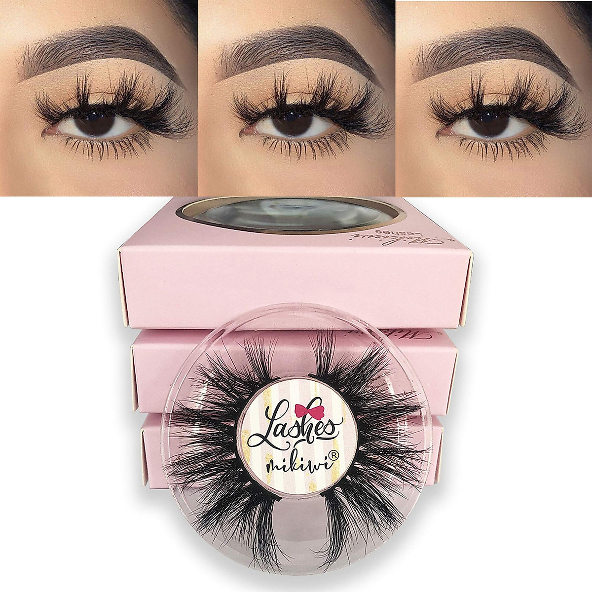 Mink lashes Mikiwi 3 Pairs Eyelashes D384-3, Real Mink Eyelashes, Fluffy Mink Lashes, Thick HandMade Full Strip Lashes, Cruelty Free Luxury Makeup Dramatic Lashes, 20mm 3D Mink Lashes