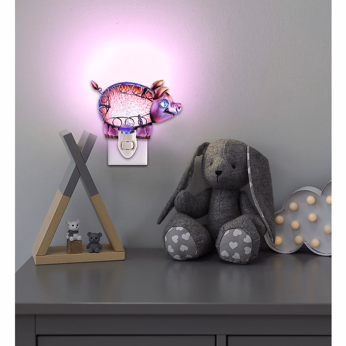 Puzzled Glass Art Night Light, Plug in Decorative Socket Lamp, Manual On & Off Portable Light for Stairway, Bedroom, Bathroom, Nursery, Home Accessory & Kitchen Decor - Pig